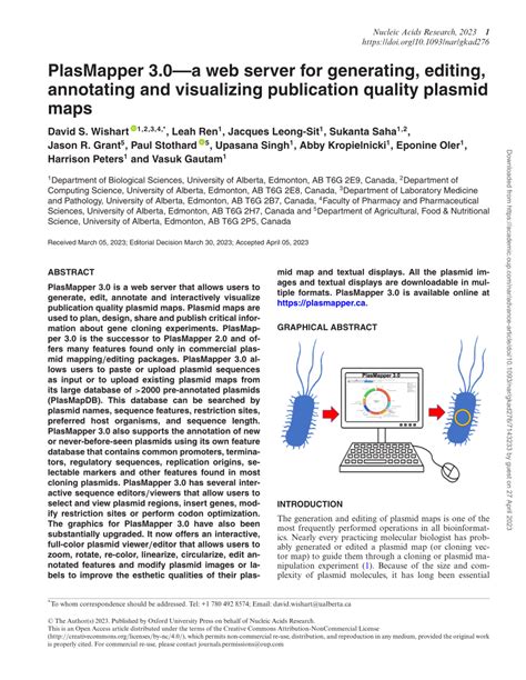 Pdf Plasmapper 30—a Web Server For Generating Editing Annotating And Visualizing