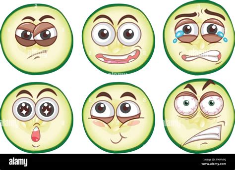 Different Facial Expressions On Cucumber Illustration Stock Vector