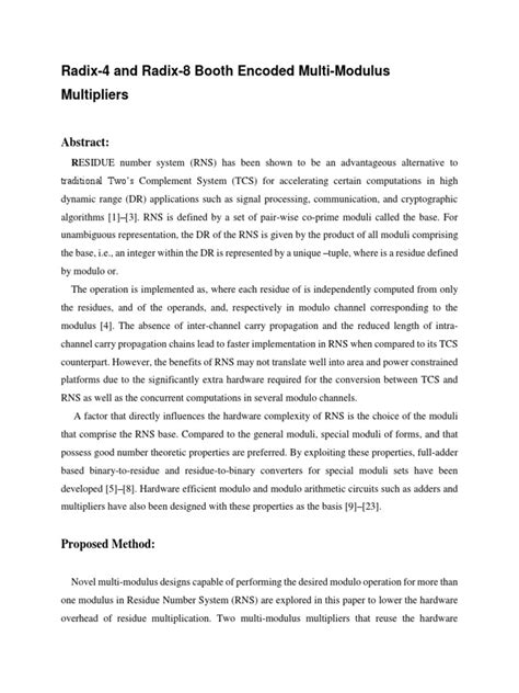 73radix 4 And Radix 8 Booth Encoded Multi Modulus Multipliers Pdf