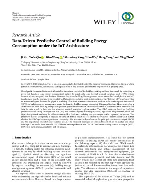 Pdf Data Driven Predictive Control Of Building Energy Consumption