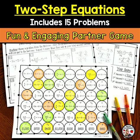 Two Step Equations Partner Activity Math In Demand