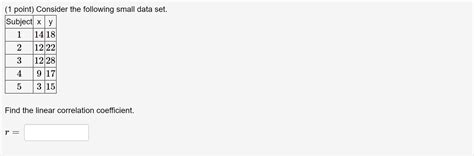 solved 1 point consider the following small data set find