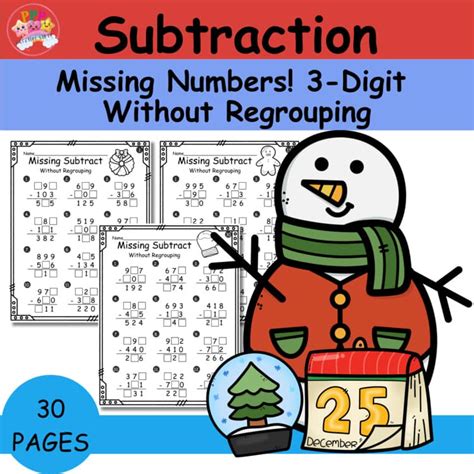 Missing Numbers 3 Digit Subtraction Without Regrouping Worksheet