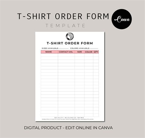 Editable Shirt Order Form Template Printable Tshirt Order Forms