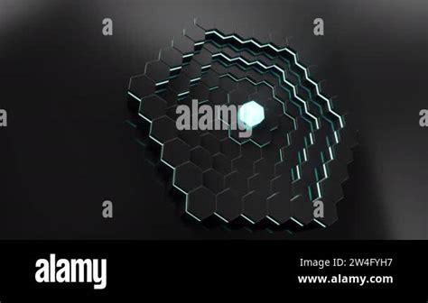 Animation Abstract Futuristic Hexagons Moving Up Down Polygon Surface With Luminous Hexagon In