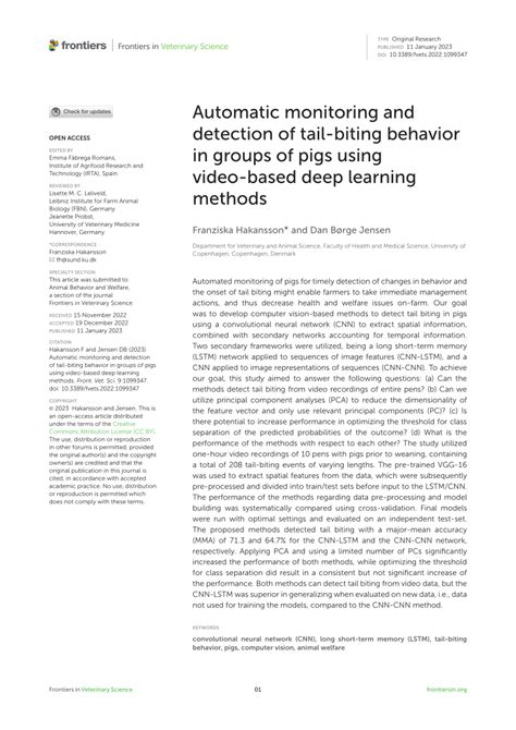 Pdf Automatic Monitoring And Detection Of Tail Biting Behavior In