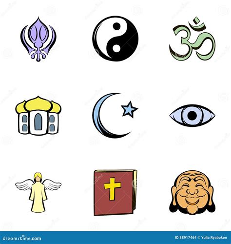 Religion Icons Set Cartoon Style Stock Vector Illustration Of