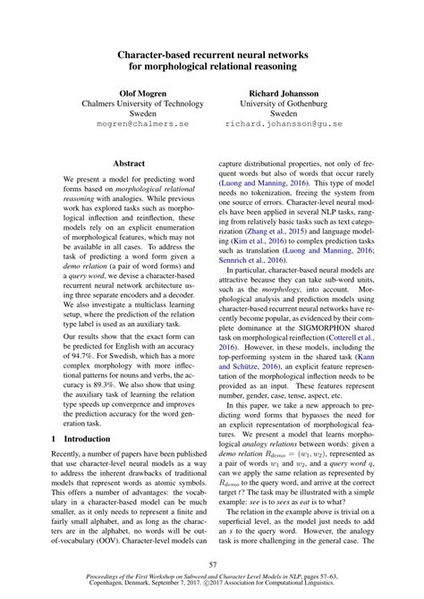 Pdf Character Based Recurrent Neural Networks For Morphological
