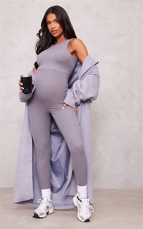 Maternity Charcoal Ribbed Sleeveless Jumpsuit Maternity