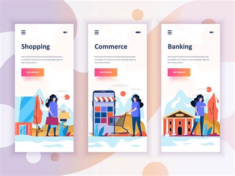 Set Of Onboarding Screens User Interface Kit For Shopping E Commerce Banking Mobile App