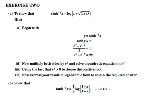 Solved Inverse Hyperbolic Functions EXERCISE ONE A Chegg Com