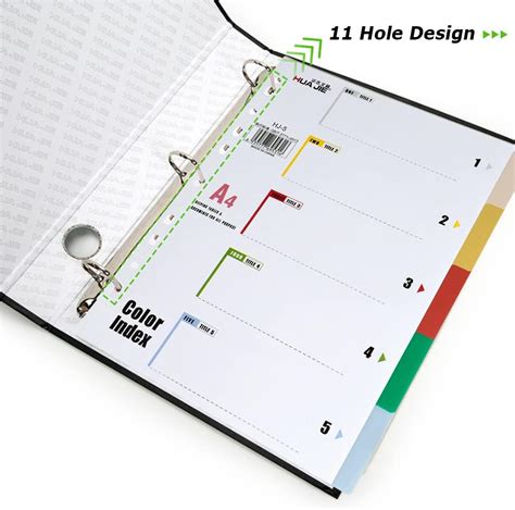 A4 File Dividers 5 Part Weegoo 5 Pack 11 Hole Plastic Filing Subject Dividers Reinforced
