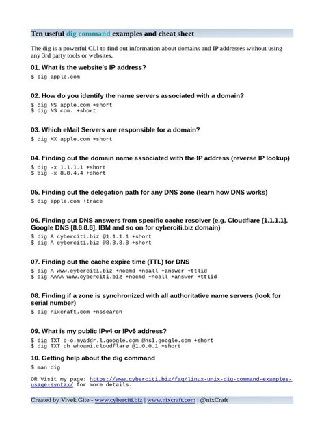Dig Command Cheat Sheet Pdf