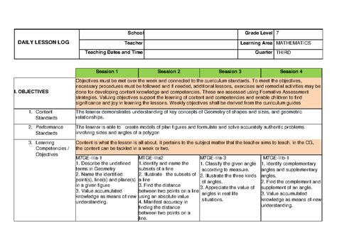 Daily Lesson Log Grade 7 Quarter 3 Week 45 49 Daily Lesson Log School Grade Level 7 Teacher