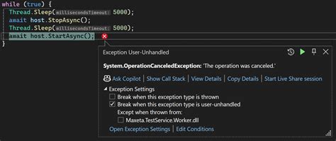 C Restarting A Basic Net Backgroundservice Fails With Systemoperationcancelledexception
