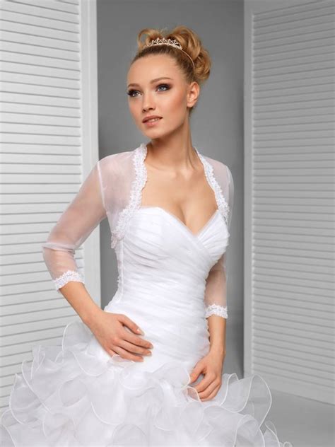 Elegante Brautjacke Bolerojacke Zum Brautkleid Aus Organza Mit Spitze Pailletten Und Perlen