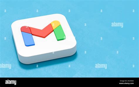 Gmail App Icon 3d Symbol Shape On Plastered Blue Background With Copy Space 3d Illustration