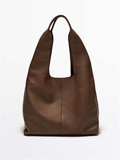 Bolso Tote Piel Napa · Cuero Marrón · Accesorios Massimo Dutti