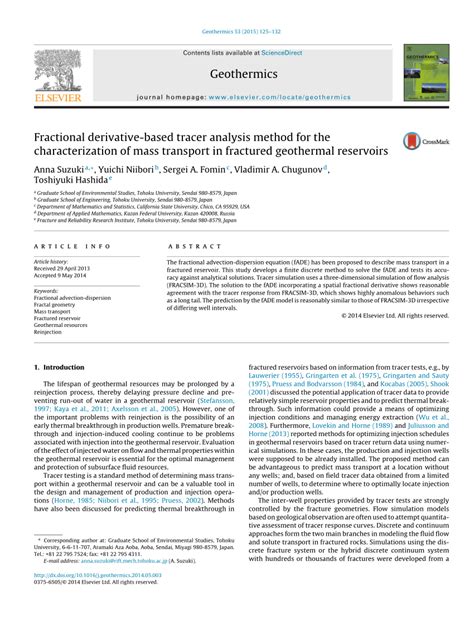 Pdf Fractional Derivative Based Tracer Analysis Method For The Characterization Of Mass
