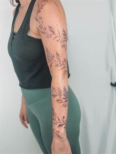 Vine Floral Arm Sleeve Tattoo In 2024 Flower Wrist Tattoos Forearm