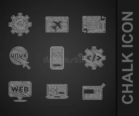 Set Front End Development Ui Or Ux Design Website Template And Icon With Long Shadow Vector