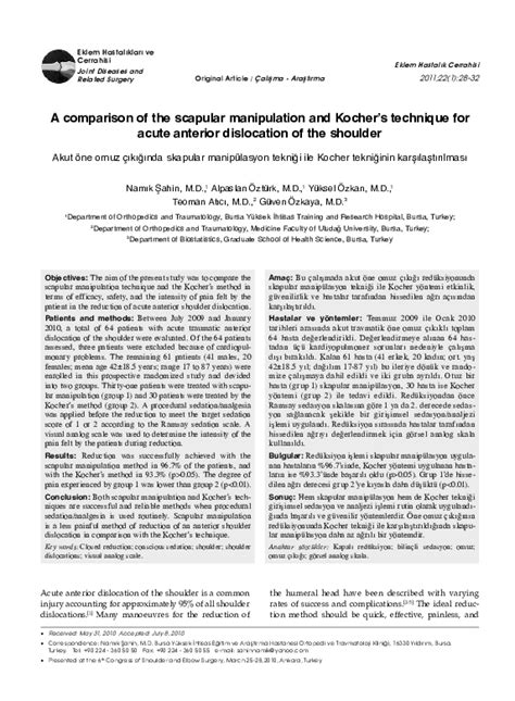 Pdf A Comparison Of The Scapular Manipulation And Kochers Technique For Acute Anterior