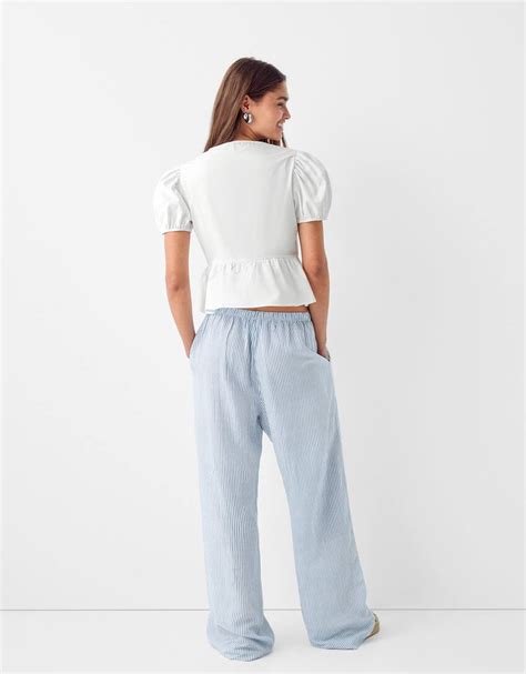 მოკლესახელოიანი პერანგი ბაფთის დეტალით Bsk Teen Bershka