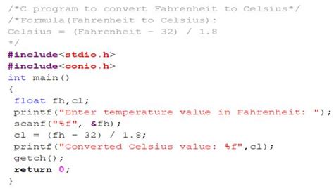 Details Of The C Program To Convert Temperature From Fahrenheit To Celsius With Reason Too