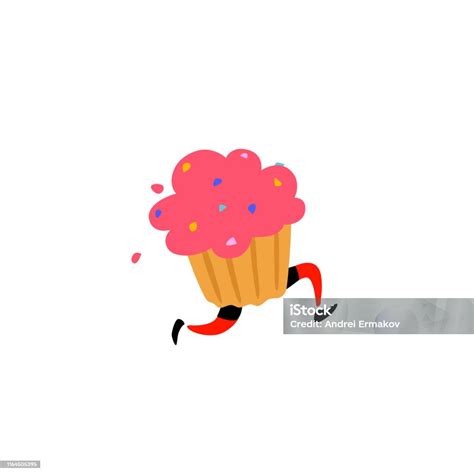 맛있는 머핀의 일러스트 벡터 다리가 있는 달콤한 캐릭터 흰색 배경에 사이트에 대한 아이콘입니다 상점에 대한 로그인 로고 신선한 빵집과 과자의 배달 플랫 스타일 컵케이크에