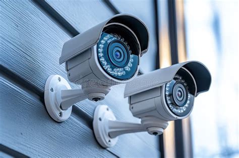 Security Cameras Mounted On A Building Exterior For Enhanced Surveillance During Daylight Hours