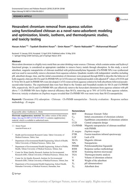 Hexavalent Chromium Removal From Aqueous Solution Using Functionalized Chitosan As A Novel Nano