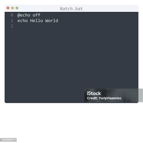 편집기 창 일러스트레이션의 배치 언어 헬로 월드 프로그램 샘플 개발에 대한 스톡 벡터 아트 및 기타 이미지 개발 공부
