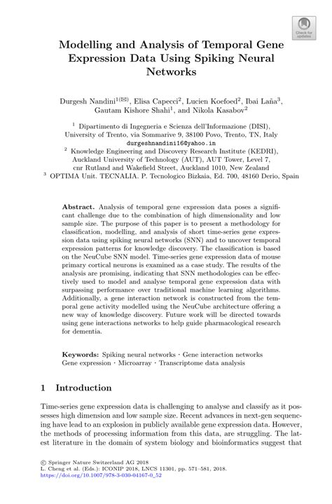 Pdf Modelling And Analysis Of Temporal Gene Expression Data Using Spiking Neural Networks