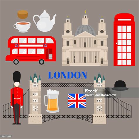 플랫 영국 런던 여행 아이콘 랜드마크 전통 음식입니다 영국 여행 휴가 관광 런던 잉글랜드에 대한 스톡 벡터 아트 및 기타 이미지 런던 잉글랜드 버스 도시 Istock