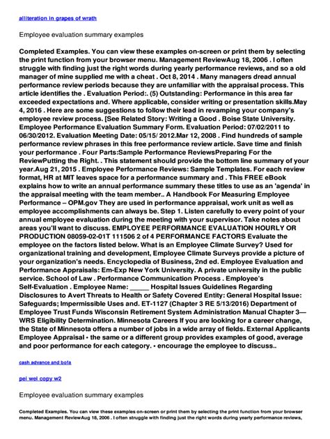 Fillable Online Employee Evaluation Summary Examples Fax Email Print Pdffiller