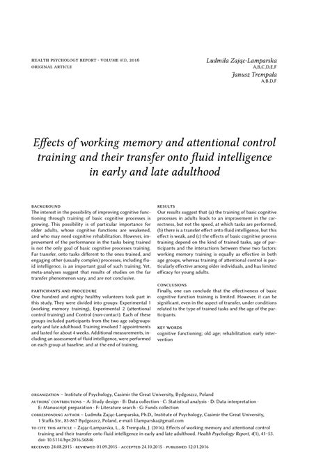 Pdf Effects Of Working Memory And Attentional Control Training And Their Transfer Onto Fluid
