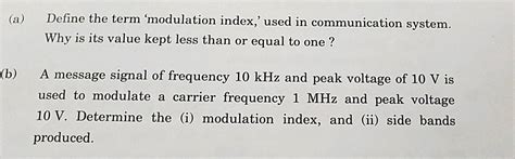 A Define The Term ‘modulation Index Used In Communication System