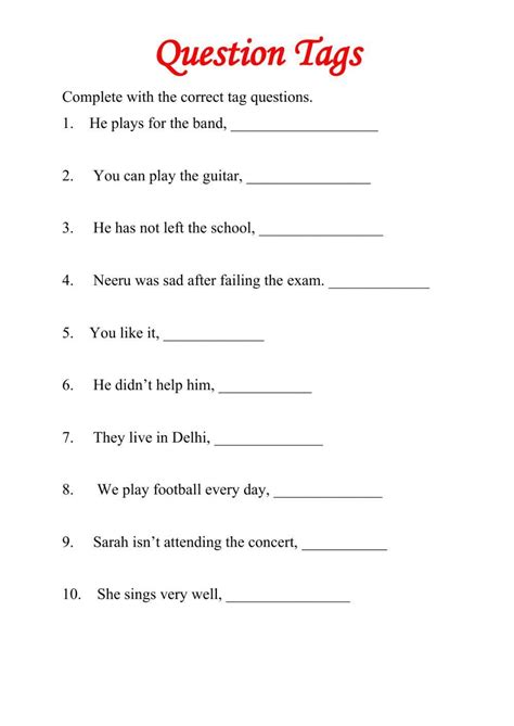 Question Tags Exercises