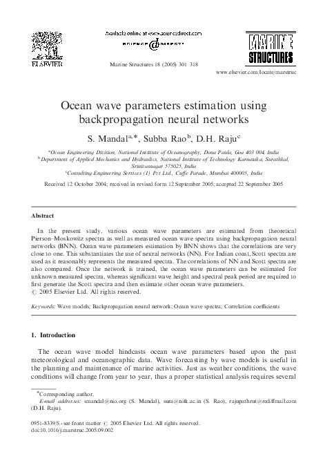Pdf Ocean Wave Parameters Estimation Using Backpropagation Neural Networks