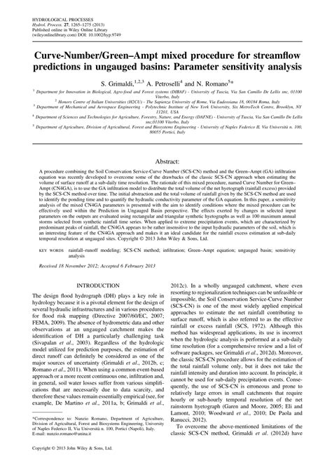 Pdf Curve Numbergreen Ampt Mixed Procedure For Streamflow Predictions In Ungauged Basins
