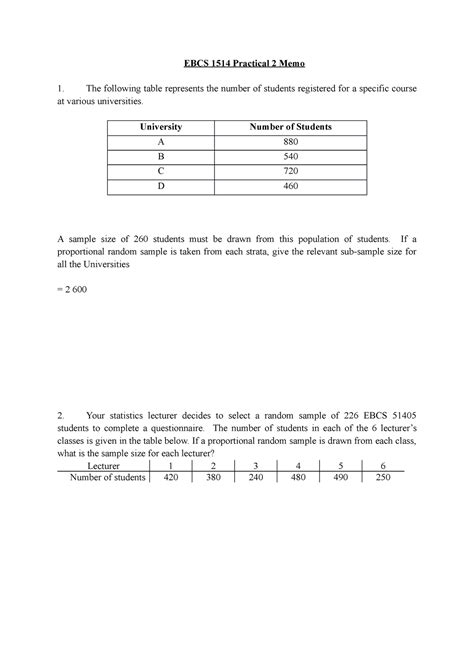 Practical 1 Memo For Previous Practical Ebcs 1514 Practical 2 Memo