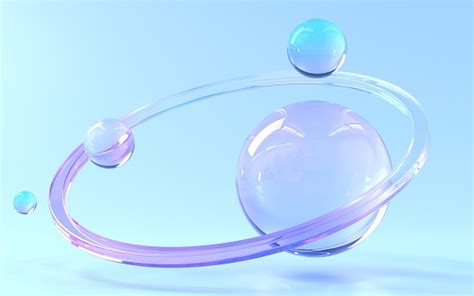 반지 3d 렌더링이 있는 무지개 빛깔의 크리스탈 구체 유리 미래 행성 홀로그램 그라데이션 질감이 있는 기하학적 모양의 추상적인