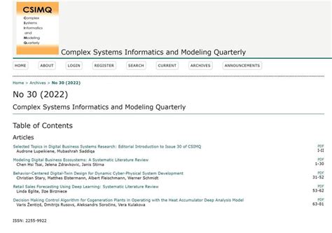 Csimq Complex Systems Informatics And Modeling Quarterly Free Of Charges Open Access Journal