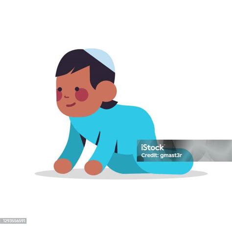 푸른 잠옷 어린 시절 개념 전체 길이 격리에 작은 아랍어 아기 소년 유아 신생아에 대한 스톡 벡터 아트 및 기타 이미지