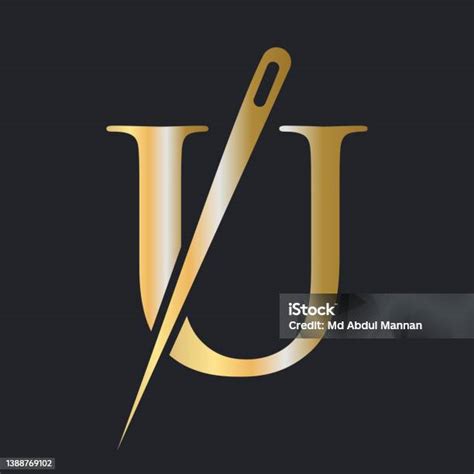 초기 편지 U 재단사 로고 스레드 와 골드 컬러 라인 스타일과 바늘 조합 플랫 로고 디자인 템플릿 Central London에