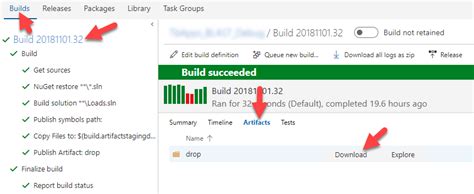 msbuild how to access artifacts folder after build in tfs online