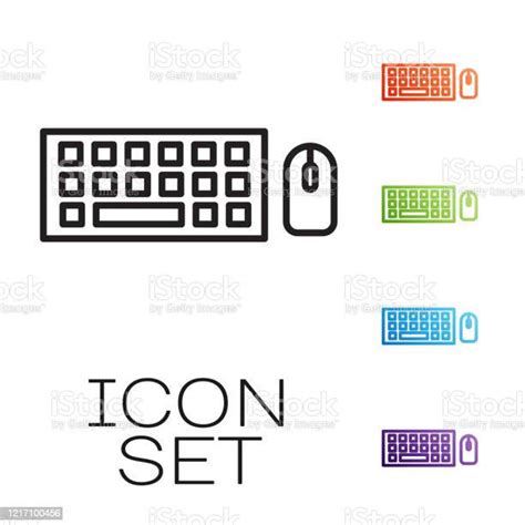 검은 선 컴퓨터 키보드와 마우스 아이콘흰색 배경에 격리 Pc 구성 요소 기호입니다 다채로운 아이콘을 설정합니다 벡터 일러스트레이션 0명에 대한 스톡 벡터 아트 및 기타