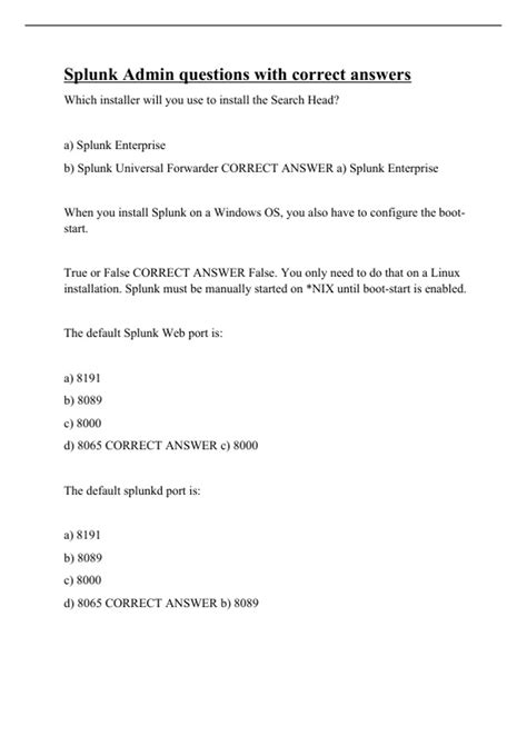 Splunk Admin Questions With Correct Answers Splunk Stuvia Us