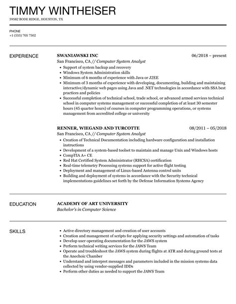 Computer System Analyst Resume Samples Velvet Jobs