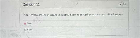 Solved Question 112ptspeople Migrate From One Place To